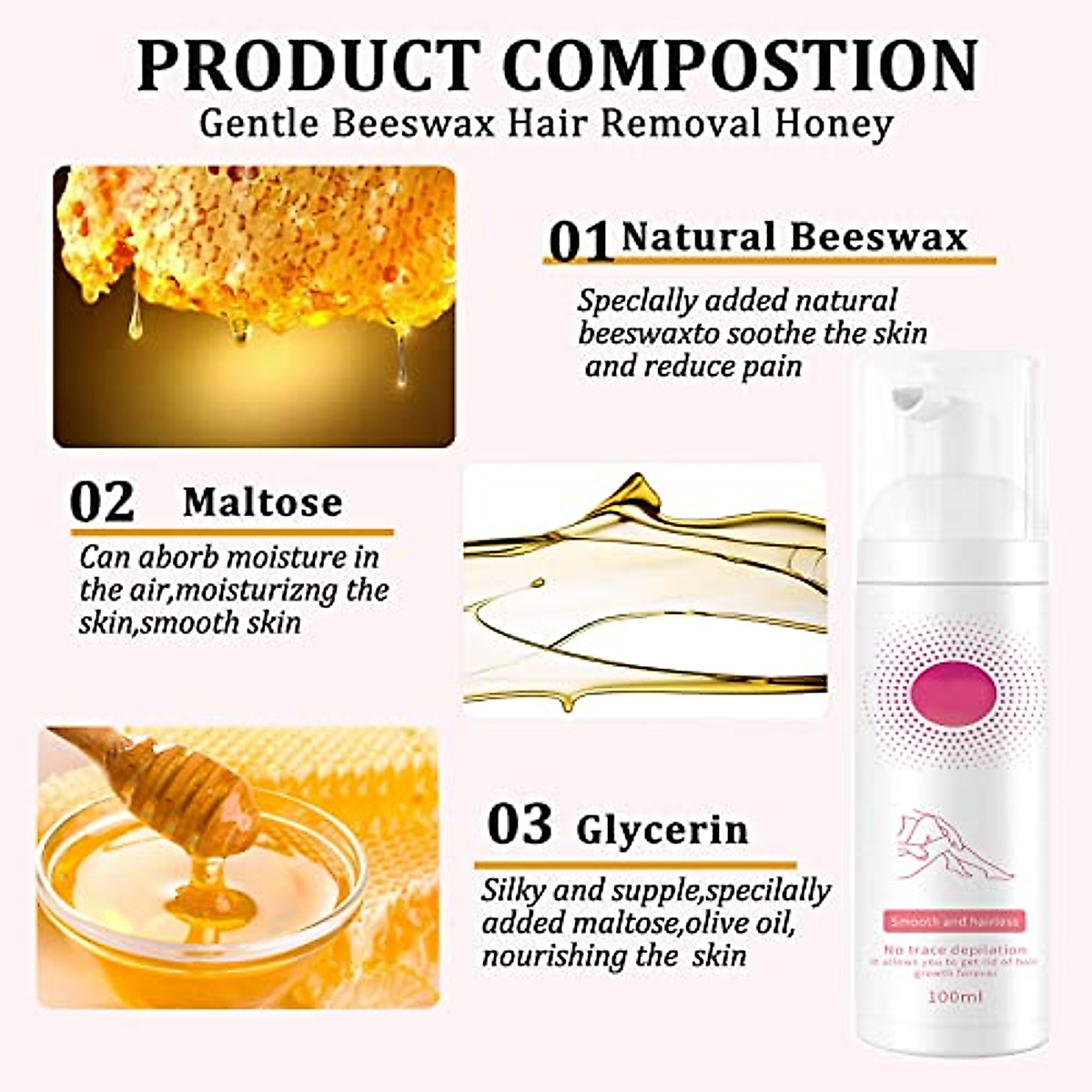 Beeswax Hair Removal Mousse, Mousse Hair Removal Spray, Gentle Beeswax Hair Removal Honey Mousse Spray Moisturizing Hair Removal Spray for Women