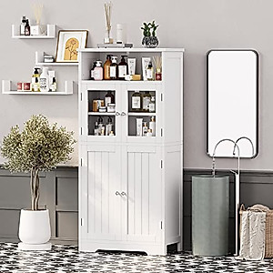 Irontar Bathroom Storage Cabinet, Freestanding Bathroom Cabinet with Open Shelf, Kitchen Pantry Cabinet with Doors for Living Room, Bathroom Floor Cabinet, 23.6 x 11.8 x 50.4 Inches, White CWG007W