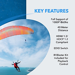 OREI 1X2 HDMI Extender Splitter Over Single CAT6/7 Cable Uncompressed 1080P with IR Remote EDID - Up to 132 Ft - Loop Out - Low Latency - 1 Input 2 Output 2 Channel Transmission