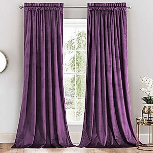 Royal Hotel Bedding Velvet Blackout Curtain Panels Top Rod Pocket Heavyeight, Solid Panels Soft Velvet Window Drapes, Set of 2 Pieces, 63 inches Long Curtains, Velvet Purple