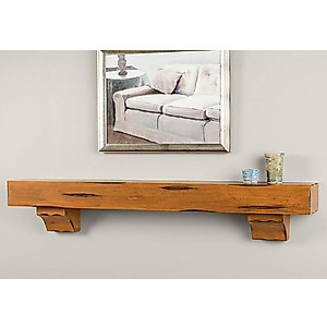 48 Inch Floating Fireplace Mantel Wood Shelf In Chestnut Rustic - Breckenridge From Mantels Direct | With Corbel Bracket Arches | Wooden Rustic Wall Shelf Perfect for Electric Fireplaces and Décor