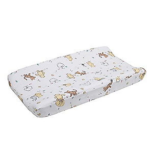 Disney Winnie The Pooh Classic Pooh 100% Cotton Quilted Changing Pad Cover, Ivory/Butter/Aqua/Orange 1 Count (Pack of 1)