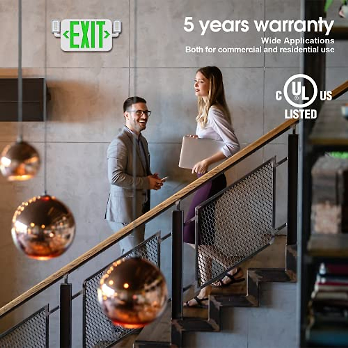 SiTiSFi Led Combo Emergency Exit Sign Light with Two Adjustable Head Lights and Backup Battery,US Standard Green Letter Commercial Emergency Exit Lighting,UL 924,120/277V (4Pack)