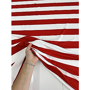 Stripe Print Premium Nylon Spandex Fabric - Ultra-Soft & Stretchy - Red and White - 4Way Stretch Fabric by The Yard - Perfect for Activewear and Swimsuit Fabric, and More -1 Yard - 58 Inch Width