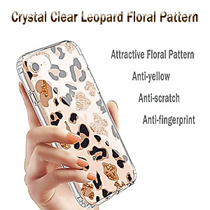 YiYiYaYa for iPhone SE 2022 Case, iPhone SE 2020 Case with Built in Screen Protector, Clear Floral Pattern for Girls Women, Full Body Shockproof Case for iPhone 6/6S/7/8/SE 2020/2022 Golden Leopard