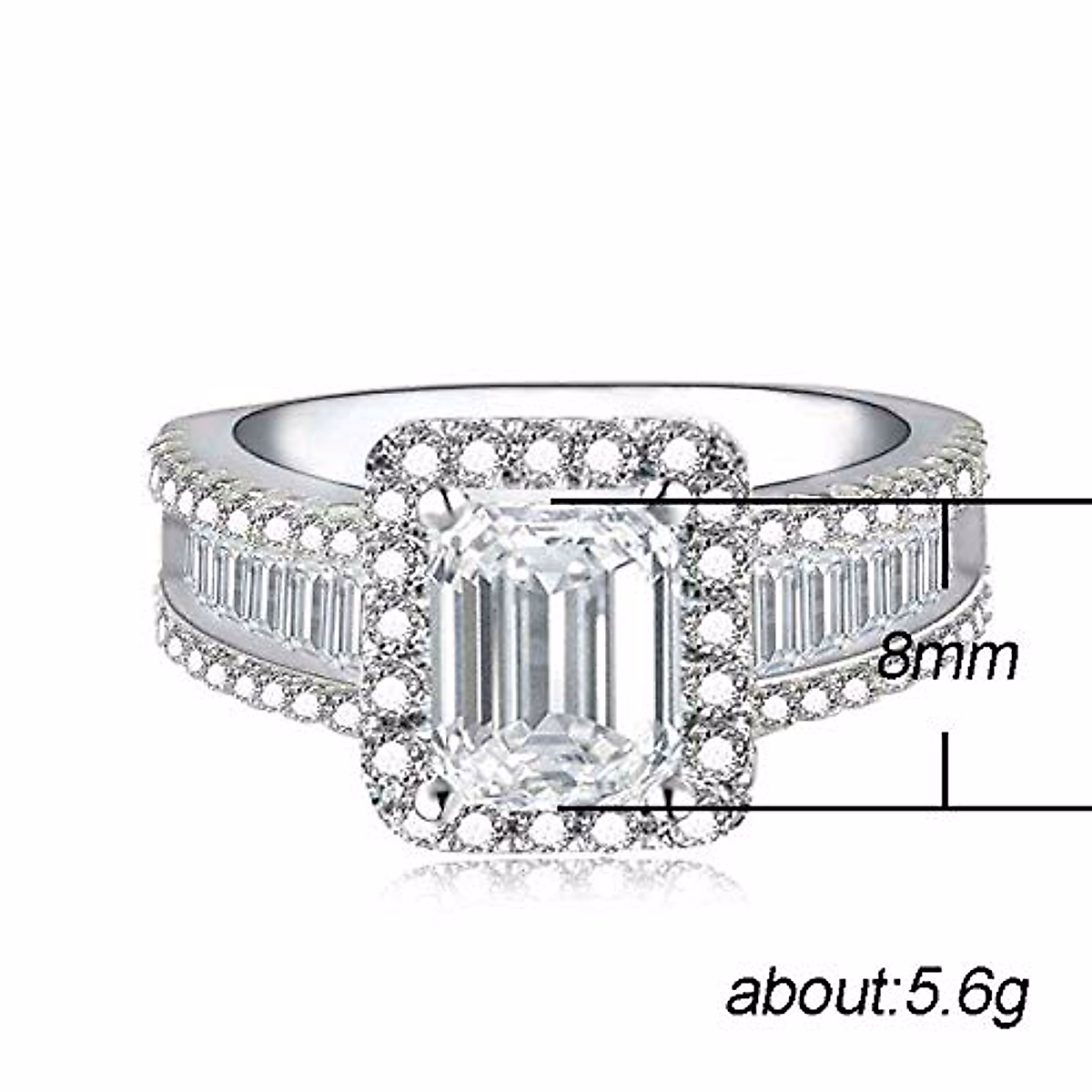 Gixaxak Princess Cut Cubic Zirconia Ring 925 Sterling Silver Engagement Wedding Ring with Emerald Cut Cubic Zirconia Simulated Diamond Wedding Engagement Ring 7