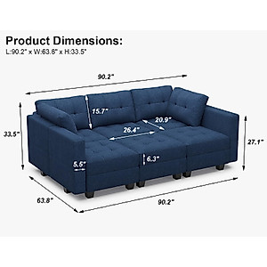 Belffin Modular Sleeper Sofa with Storage 6 Seat Sectional Couch Modular Sofa Bed for Living Room, Blue