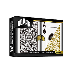 Copag 1546 Design 100% Plastic Playing Cards, Bridge Size (Narrow) Black/Gold (Jumbo Index, 1 Set)