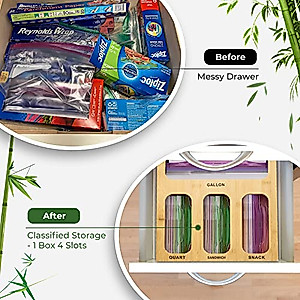 Ziplock Bag Organizer - Pantry Storage Bag Organizer for Kitchen Drawer, Natural Bamboo Organizer Compatible with Ziploc, Solimo, Glad, Hefty for Gallon, Quart, Sandwich, and Snack Variety Size Bag