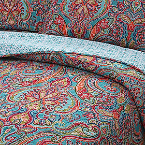 Newrara Jacquard Style Cotton 3 Pcs Patchwork Bedspread Boho Quilt Sets Queen Size（Red）