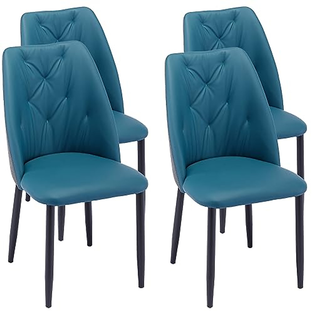 Luoyisimall Kitchen Chair Set of 4，Pu Leather Upholstered Cushion Seat Dining Chairs with Black Sturdy Metal Legs Modern Armless Living Room Accent Desk Side Chairs (Set of 4-Navy Blue)