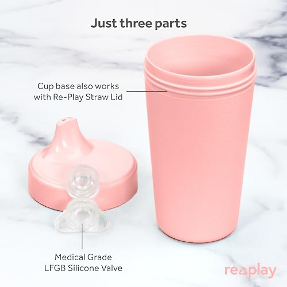 Re-Play Made in USA 10 Oz. Sippy Cups for Toddlers, Pack of 1 - Reusable Spill Proof Cups for Kids, Dishwasher/Microwave Safe - Hard Spout Sippy Cups for Toddlers 3.13" x 6.25", Blush
