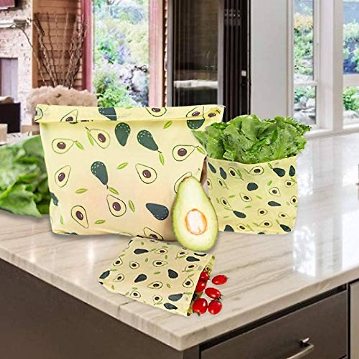LSJTZ Beeswax Cloths for Groceries, Beeswax Bread Bags Made of Organic Cotton, Reusable Oilcloths Cling Film, Fruit and Vegetable Bags for Zero Waste (3335cm)