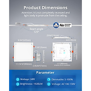 Vtuik 4 Pack 11 inch 24W Dimmable Square LED Recessed Lighting with Junction Box, 1920lm/CRI85 Ultra Thin LED Can Light 5CCT 2700K-5000K Adjustable with a Simple Switch IC Rated,ETL Certified
