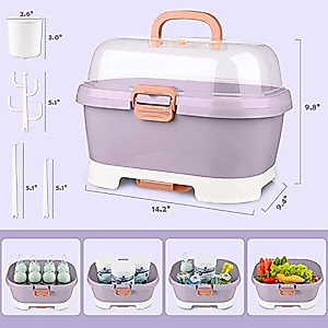 Portable Baby Bottle Drying Rack Storage Box Organizer with Anti-Dust Cover - Purple