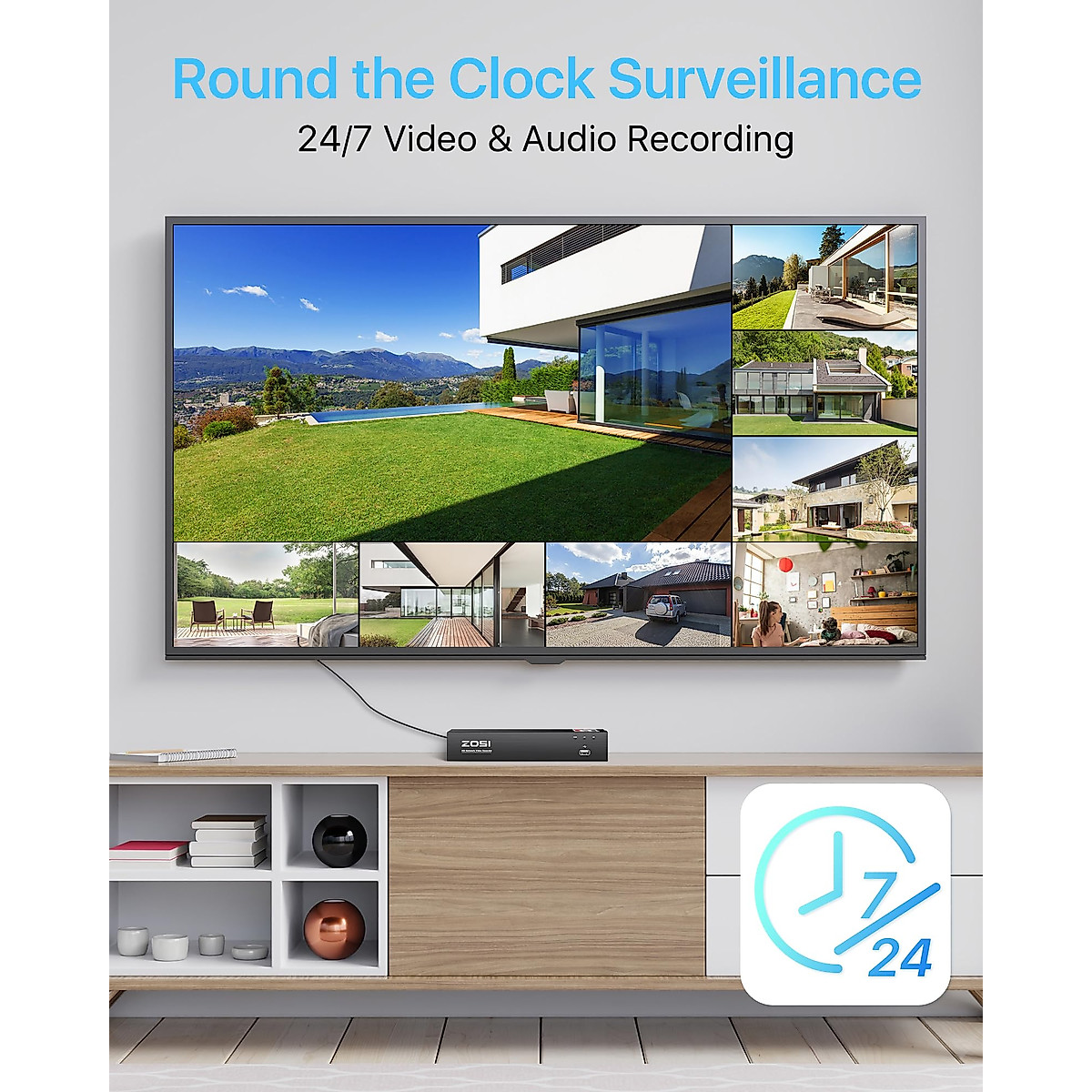 ZOSI 8CH 4K Spotlight Home PoE Security Camera System,8 Ports 16CH 8MP NVR with 2TB HDD,4 x 5MP Outdoor PoE IP Cameras,Person Vehicle Detection,2-Way Audio,Night Vision,Sound Alarm,for 24-7 Recording