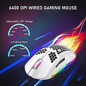 Mechanical Mini RGB Gaming Keyboard and Mouse Combo with Compact 62Key Layout Rainbow Backlight Anti-ghosting 6400DPI Honeycomb Mice Type-C Wired for PC Mac Gamer Laptop Typists DIY(White/Blue Switch)