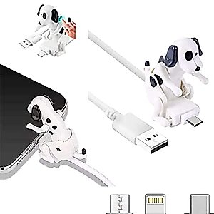 Goderat Portable Stray Dog Charging Cable, Funny Hump Dog Fast Charger Cable, Spoof Toy Data Cable for iPhone (iOS, White)