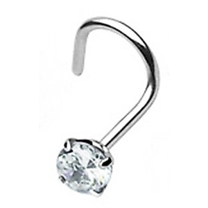 18g Surgical Steel Nose Ring Screw Body Jewelry Piercing with Clear Gem 18 Gauge Nemesis Body Jewelry™