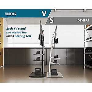 FITUEYES TV Stand for 32 39 40 43 49 50 55 60 65 70 Inch TVs Tall Floor TV Stands with Sturdy Wood Base Universal Corner Stand for Flat Panel Screen TVs Height Adjustable Shelves Black