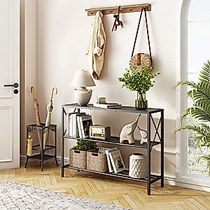 Hoctieon Black Console Tables for Entryway, 3 Tier Entryway Table, Narrow Sofa Table with Shelves, Hallway Table for Entryway, Living Room, Foyer, Office