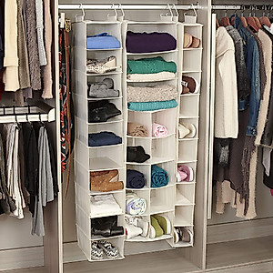Household Essentials 10 Pocket Hanging Shoe Storage Organizer and 3 Shelf Sweater Organizer, Natural Canvas, white