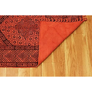 Casavani Hand Block Printed Area Rug Geometric Red Cotton Dhurrie Floor Carpet For Doormat Best Uses For Hallway Runner Rug Bedroom,Living Room,Dining Room,Purch 7x10 Feet