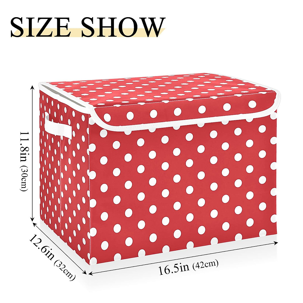 Kigai Storage Basket Red and White Polka Dot Storage Boxes with Lids and Handle, Large Storage Cube Bin Collapsible for Shelves Closet Bedroom Living Room, 16.5x12.6x11.8 In