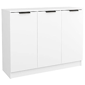 loibinfen Sideboard Buffet Server Storage Cabinet with 3 Doors, Console Table Home Kitchen Sideboard Dining Room Furniture Entryway Cupboard, White 35.6"x11.8"x27.6" -AA
