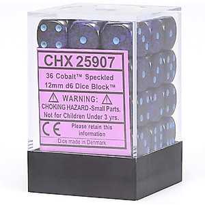 DND Dice Set - Chessex D&D Dice - 12mm Speckled Cobalt Plastic Polyhedral Dice Set-Dungeons and Dragons Dice Includes 36 Dice – D6