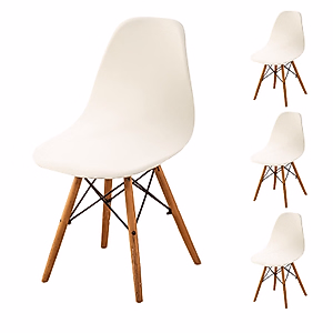 NILUOH Shell Chair Cover Mid Century Modern Dining Chair Covers Lounge Armless Chairs Covers for Kitchen,Dining Room,Set of 4,Creamy-White