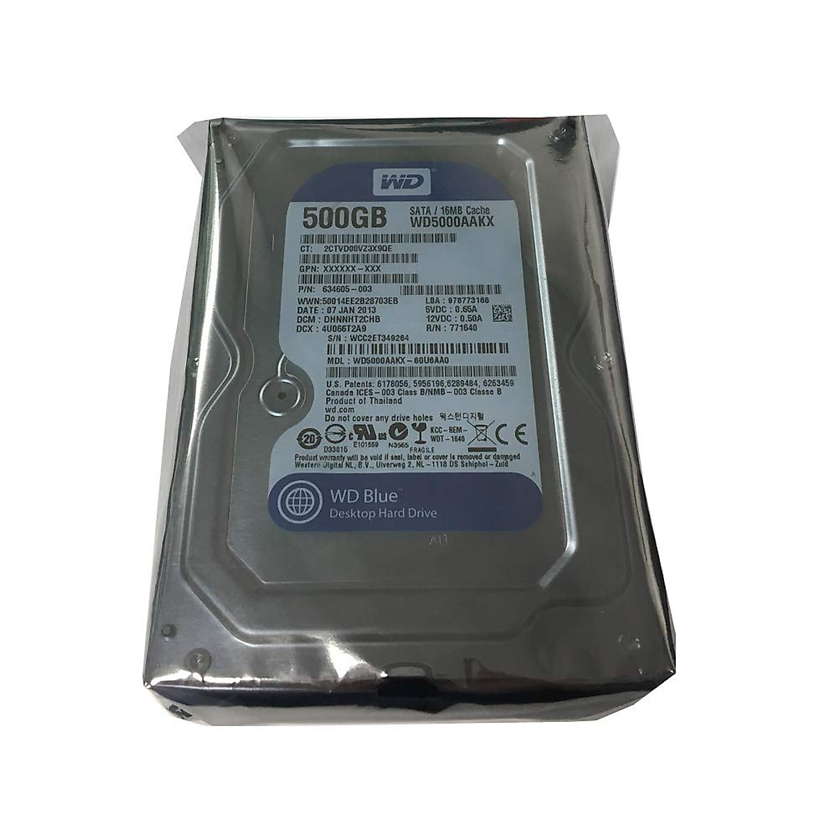 Western Digital 500GB SATA 3.5 Hard Drive - WD5000AAKX-60U6AA0 (Renewed)