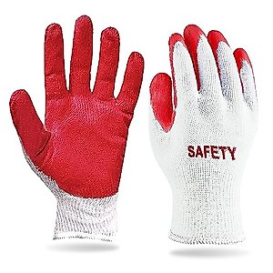 STIX-ON SAFETY Non-Slip 300 Pairs Red Latex Cotton Multi-Purpose Work Gloves- Nitrile Dipped & Rubber Palm Coated for a Firm Grip- Heavy Duty Premium-Construction-Moving-Warehouse-Garden-Gloves