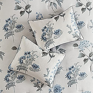 Madison Park Zennia Farmhouse Comforter Set with Throw-Blanket, Floral Print on Seersucker Textures, All Season Bedding, Matching Shams, Toss Pillows, Full/Queen(90"x90"), Blue 7 Piece