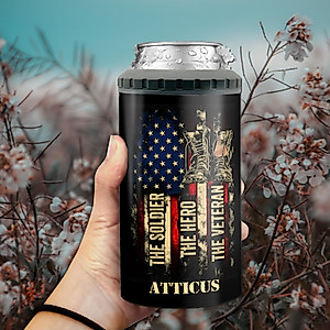 Personalized Veteran Can Cooler 4 in 1 Holder Cup with Lids Customized Name 16oz Beer Drinking Gifts for Men Navy Army Air Force Marine Corps Military Retirement Veterans Day