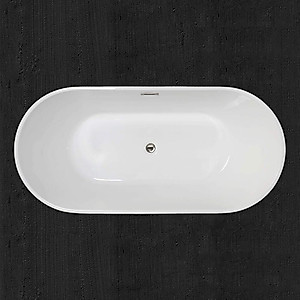 WOODBRIDGE 59" Acrylic Freestanding Bathtub Contemporary Soaking Tub with Brushed Nickel Overflow and Drain B0014B,White