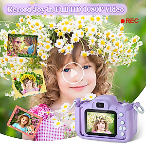 Anesky Kids Camera, Best Birthday for Girls/Boys Ages 3 4 5 6 7 8 9 10 11 12, Kids Digital Camera for Toddler with Video, Toy Camera for 3-12-Year-Olds Kids with 32GB Card - Purple