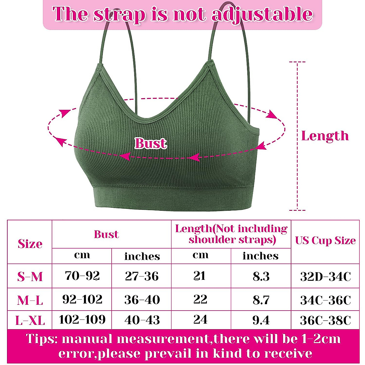 selizo Padded Bralettes for Women, 6 Pcs Sports Bras Women Pack, V Neck Cami Bando Bra Girls, L-XL