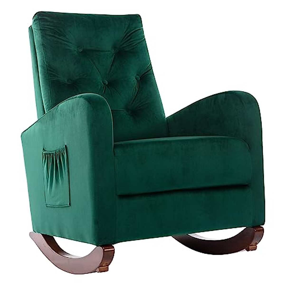 Lonfencr Modern Rocking Chair Nursery and Indoor, Rocking Chairs with High Back, Comfortable Rocker Chair Fabric Upholstered Seat, Rocker Chairs for Baby Room, Bedroom, Living Room,Green
