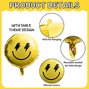 Wood Homing 8PCS 18 Inch Smile Party Checkered Helium Balloons, Yellow Smile Face Helium Balloons, Smile Face Theme Birthday Party Decorations, Yellow Lightning Balloons for Birthday Wedding Decor