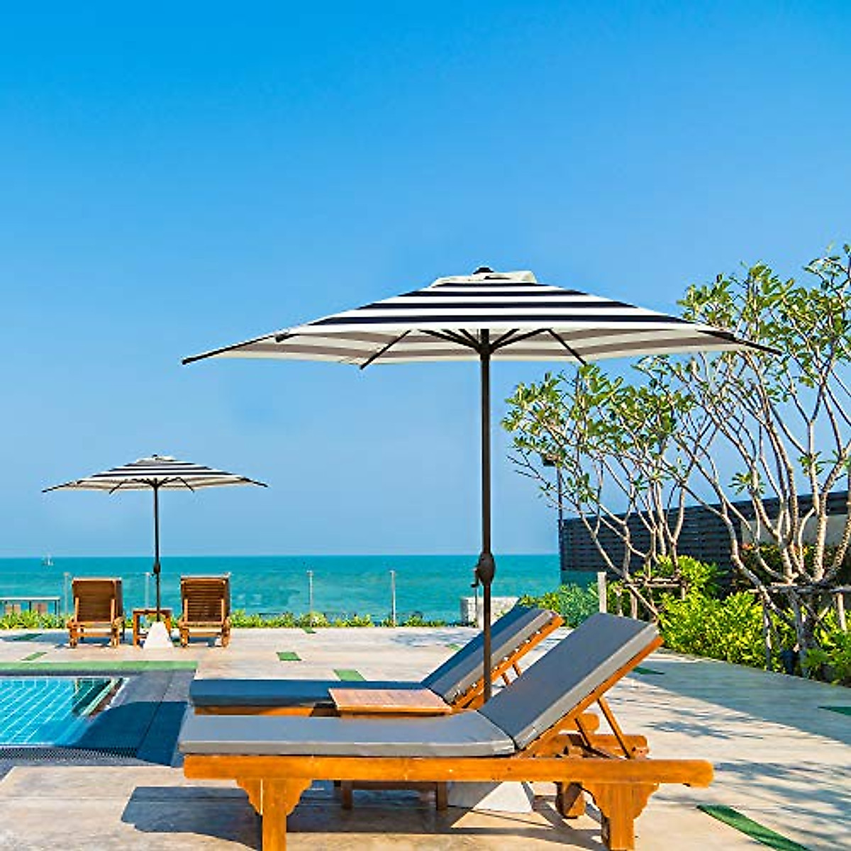 Abba Patio 9' Patio Umbrella Market Umbrella Outdoor Table Umbrella with Push Button Tilt & Crank for Patio, Black and Cream Stripe