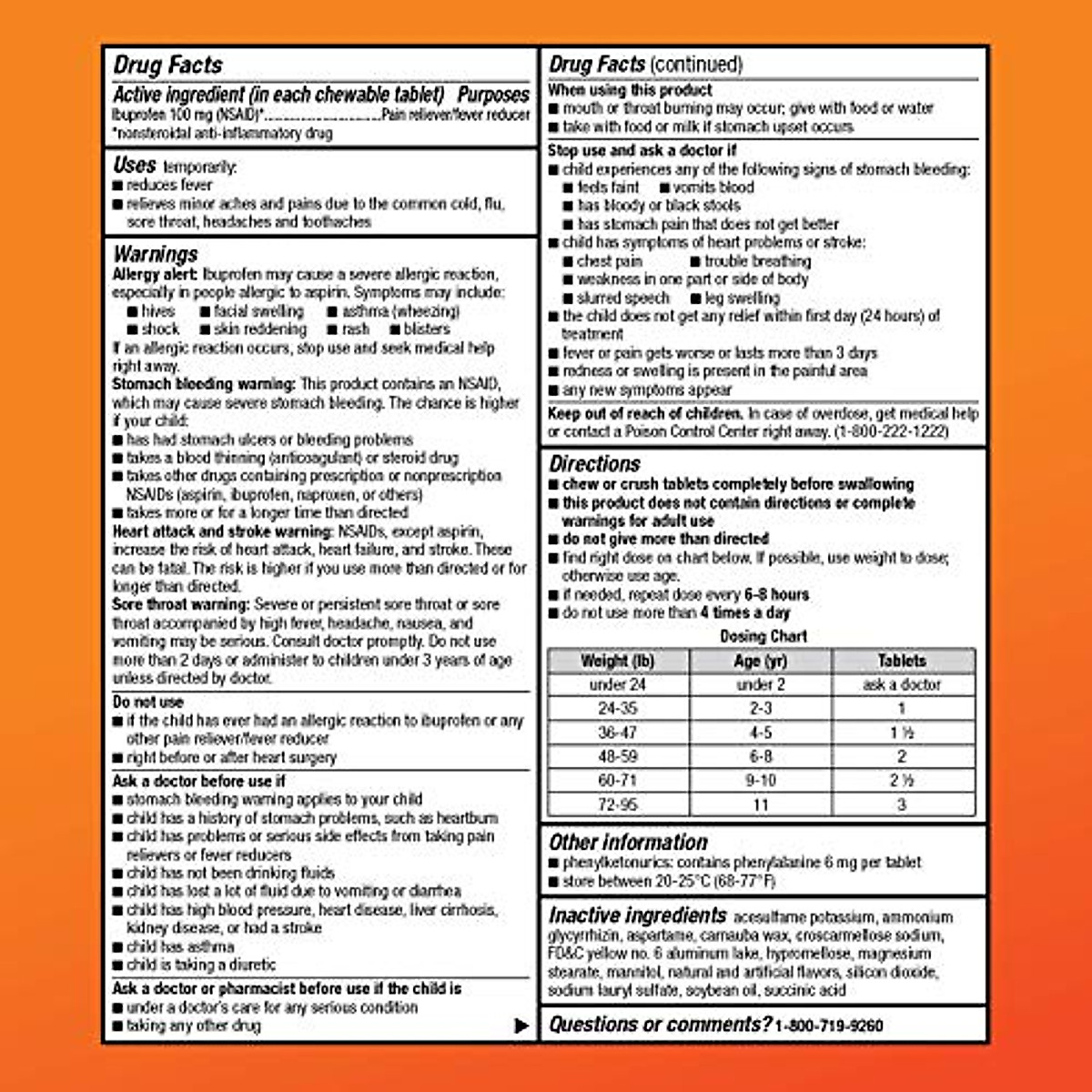 Amazon Basic Care Children's Ibuprofen Chewable Tablets, 100 mg, Orange Flavor, Pain Reliever and Fever Reducer, 24 Count