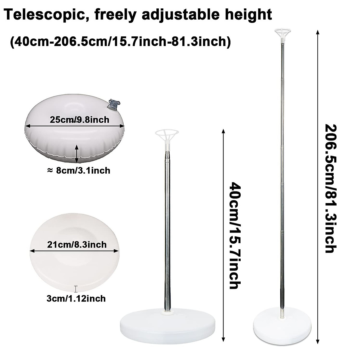 2 Set Metal Balloon Column Stand Kit Adjustable 81 Inch Height Balloon Tower Pillar with Reusable Telescopic Poles and Water Bags for Birthday Baby Shower Graduation Christmas Halloween Wedding Party