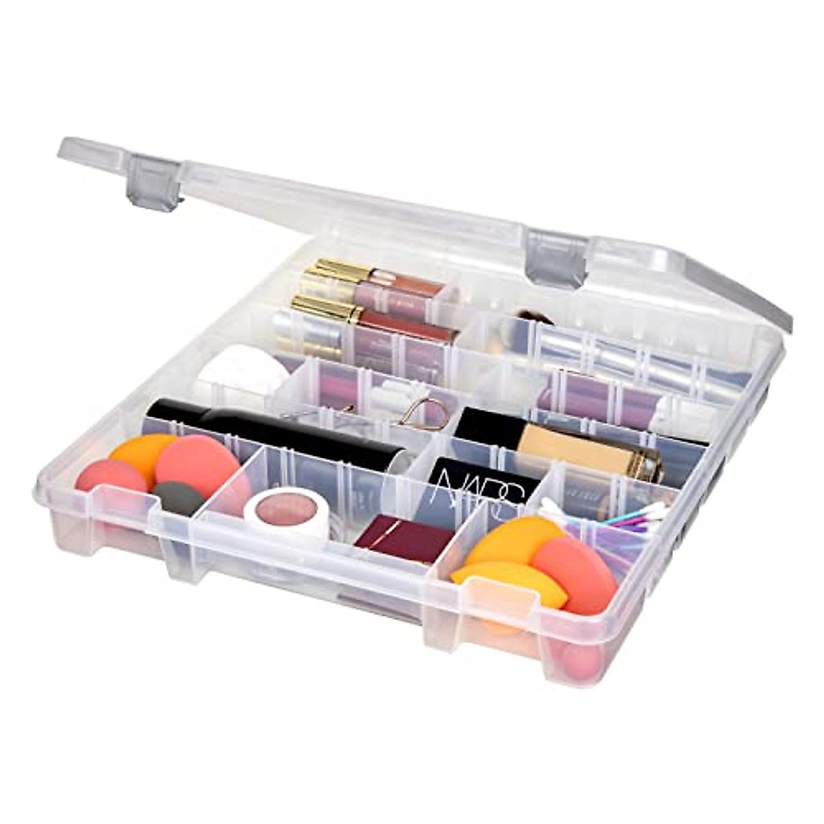 AB Designs 9101ABD Super Satchel Slim with Removable Dividers, Stackable Home Storage Organization Container, Clear with Silver Latches