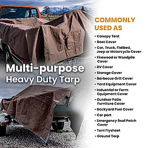 WHITEDUCK Canvas Tarp Heavy Duty Waterproof 18 oz. Mold & UV Resistant, Rustproof Grommets, Industrial & Commercial Cloth Tarp (Cut Size: 7'x9', Finished Size: 6'6" x 8'6", Olive)…