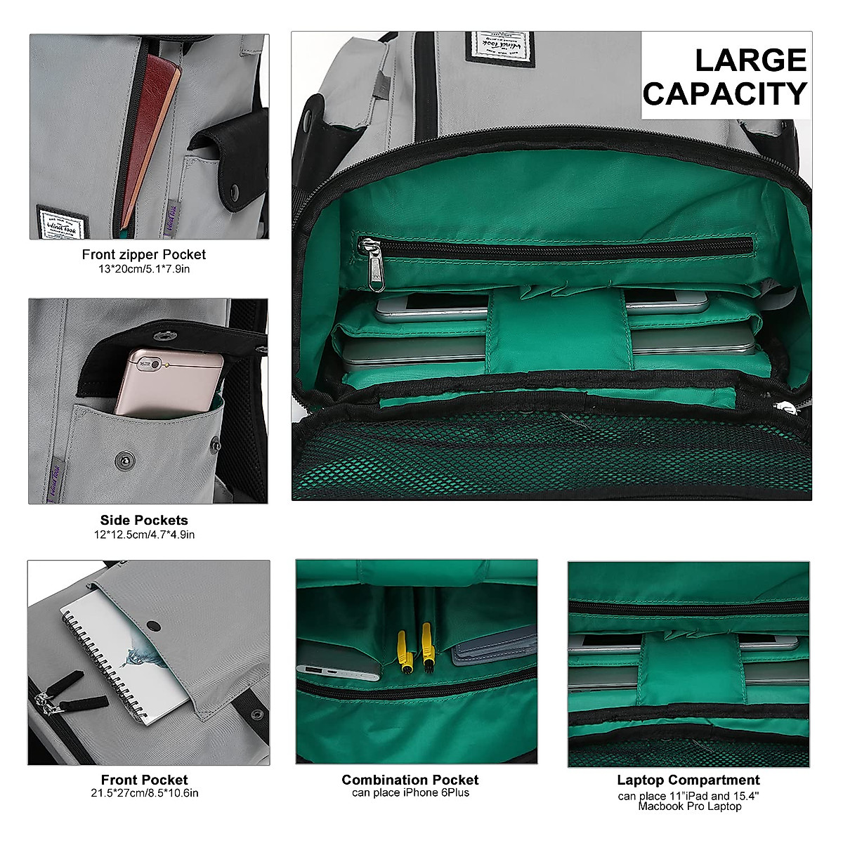 WindTook Travel Laptop Backpack for Men Casual Daypack with USB Charging Port School College Computer Book Bag Fit for 15 Inch Notebook, Gray