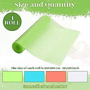 Nuanchu 4 Pcs Refrigerator Liners 4 Color Mixed Fridge Liner 12 x 118 inch Washable Oilproof Refrigerator Mats Waterproof Cover Pads for Freezer Kitchen Cabinet Drawer Cupboard Glass Shelves Table