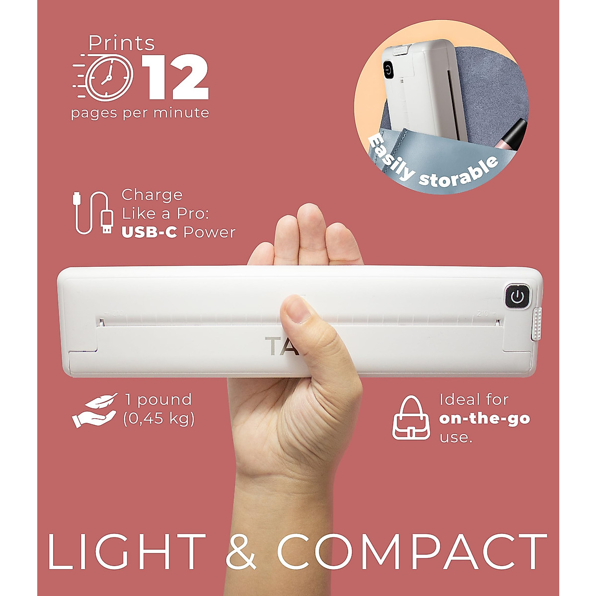 TATO Portable Printer - Portable Printer Wireless for Travel - Small Printer Wireless - No Ink Printer - Travel Printer - Portable Mini Printer - Wireless Bluetooth Printer - Studying Essentials