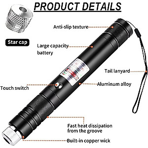 IVVTRYI Red Beam High Power Laser Pointer with USB Charging (Black), 2200 Meters Range for Night Astronomy, Outdoor Camping, Hunting and Hiking
