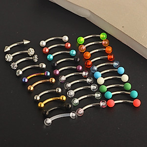 TIANCI FBYJS 30pcs 16G Curved Barbell Eyebrow Rings Piercing Surgical Steel Daith Rook Earring Cartilage Body Jewelry for Women Men 8mm